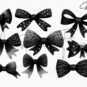 Watercolor Black Coquette Bows Clipart, Coquette Clipart, Gothic PNG ...