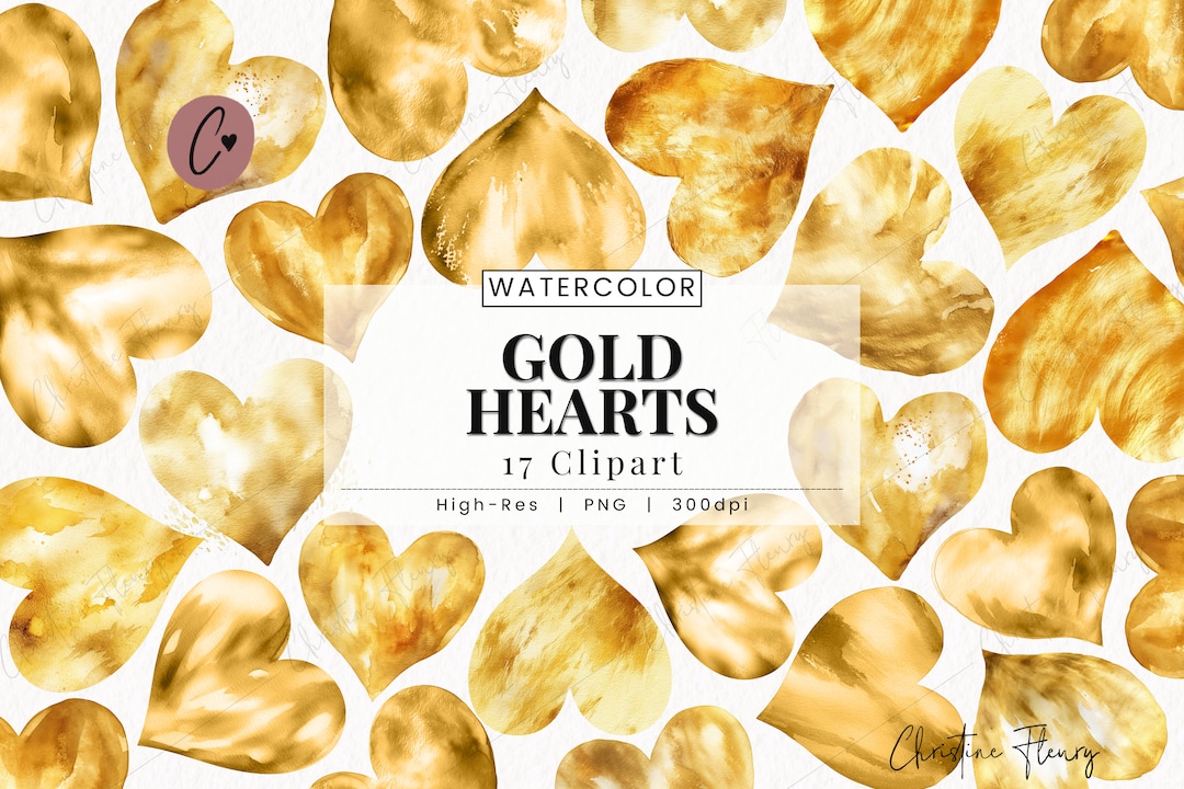 Watercolor Gold Hearts Clipart, Heart Valentine's Day PNG, Valentine ...