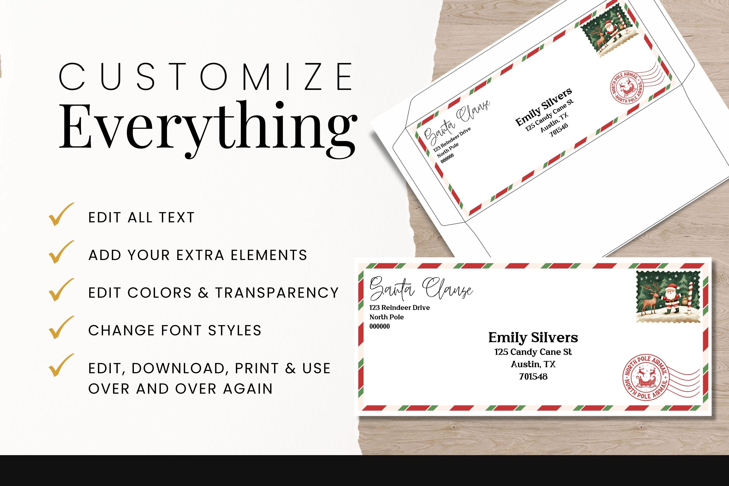 Editable Letter From Santa Envelope Template, Canva Template Printable ...