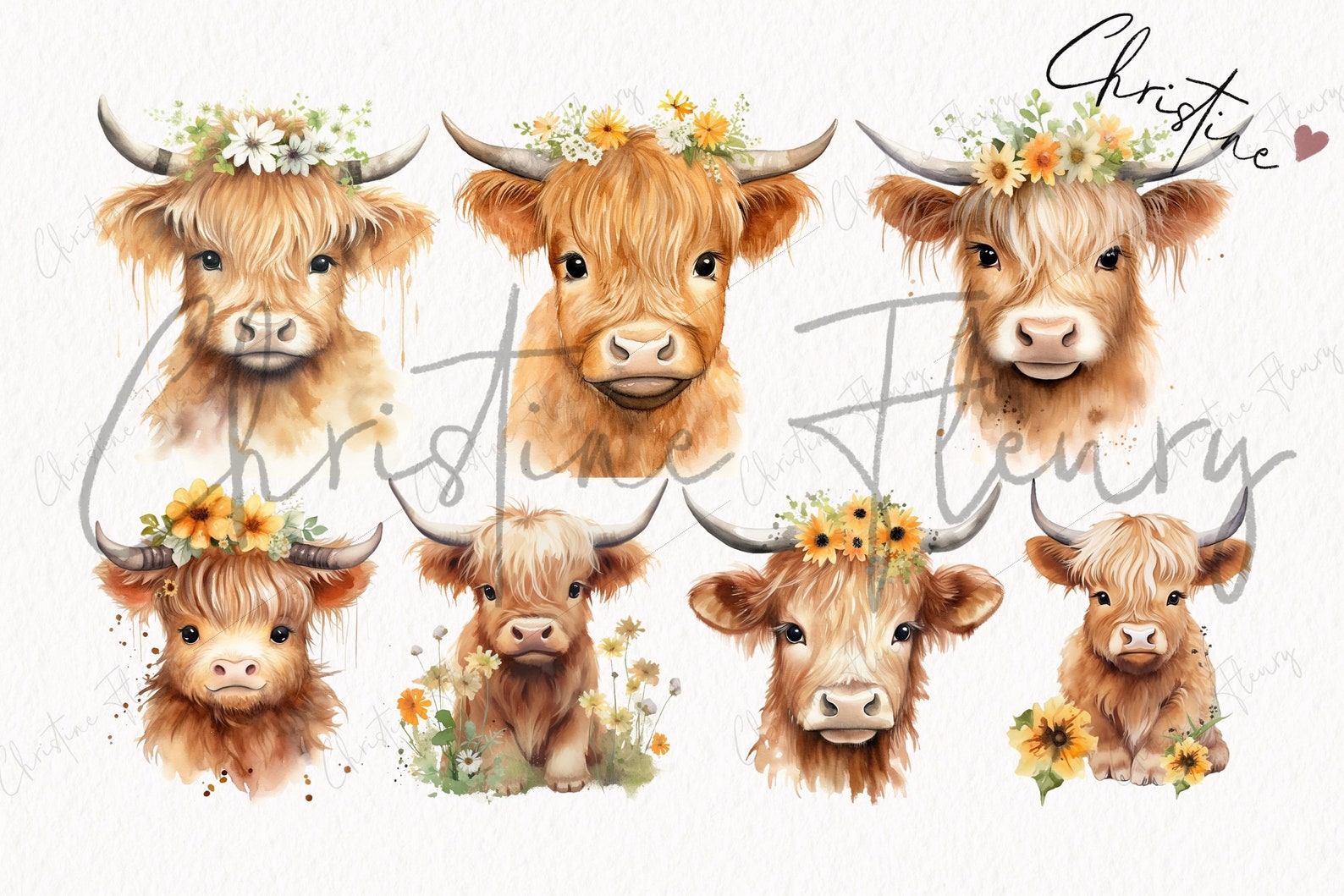 Spring Highland Cow Clipart, Highland Cow PNG, Spring PNG, Flower Cow ...