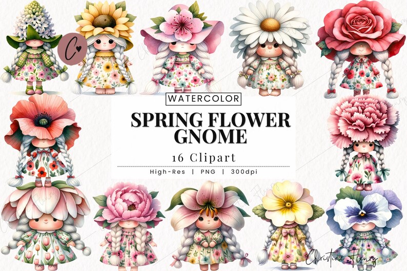 Spring Flower Gnomes Clipart, Spring PNG, Gnome PNG, Flower Gnome PNG ...