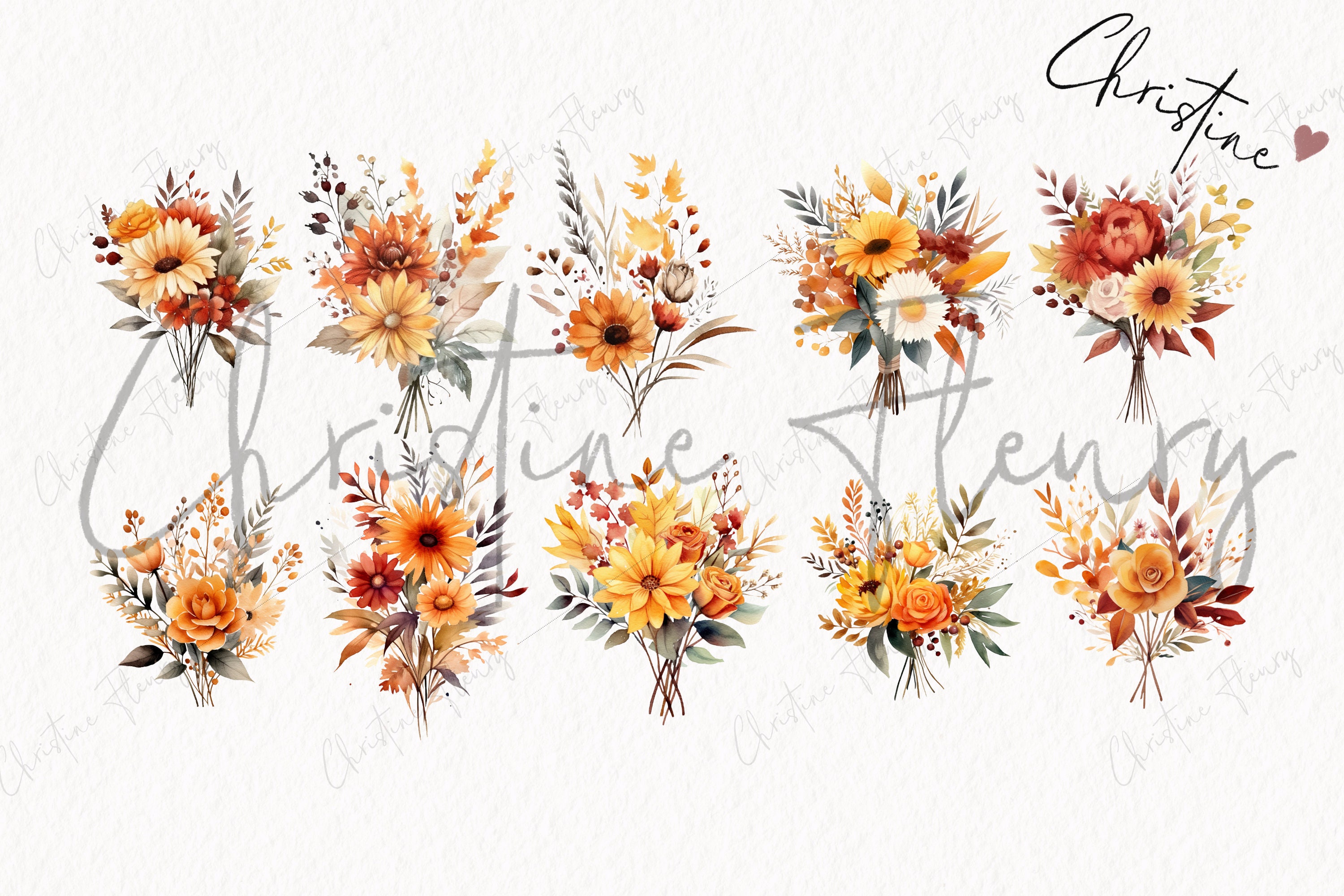 Watercolor Fall Bouquet Floral Clipart Watercolor Bouquet - Etsy