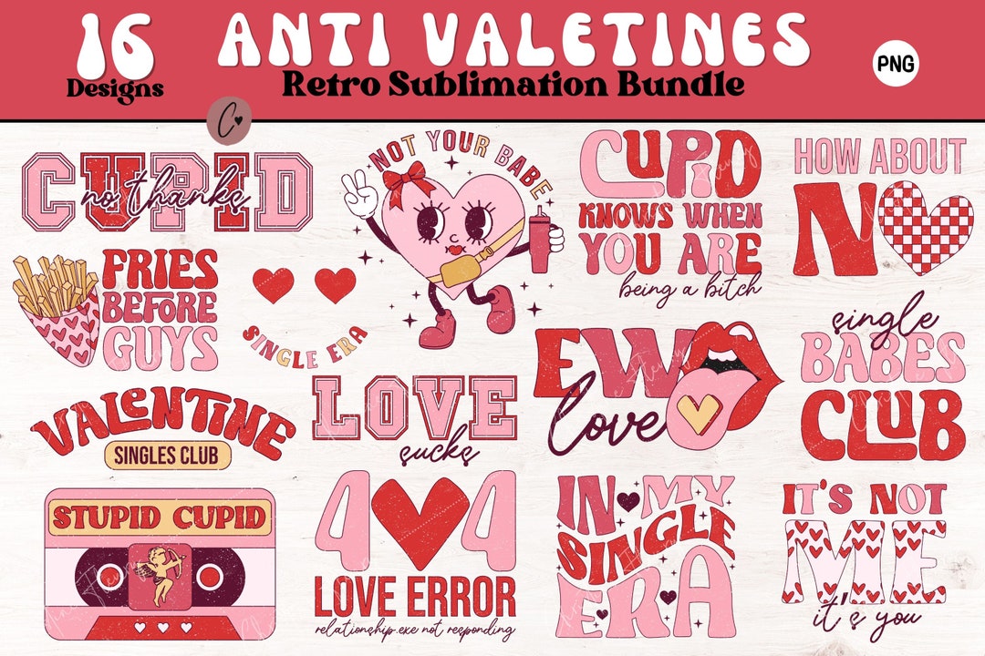 Retro Anti Valentines Sublimation Bundle, Retro Valentine PNG ...
