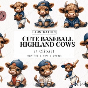 Cute Baseball Highland Cow Clipart, Baseball PNG, Highland Cow PNG ...