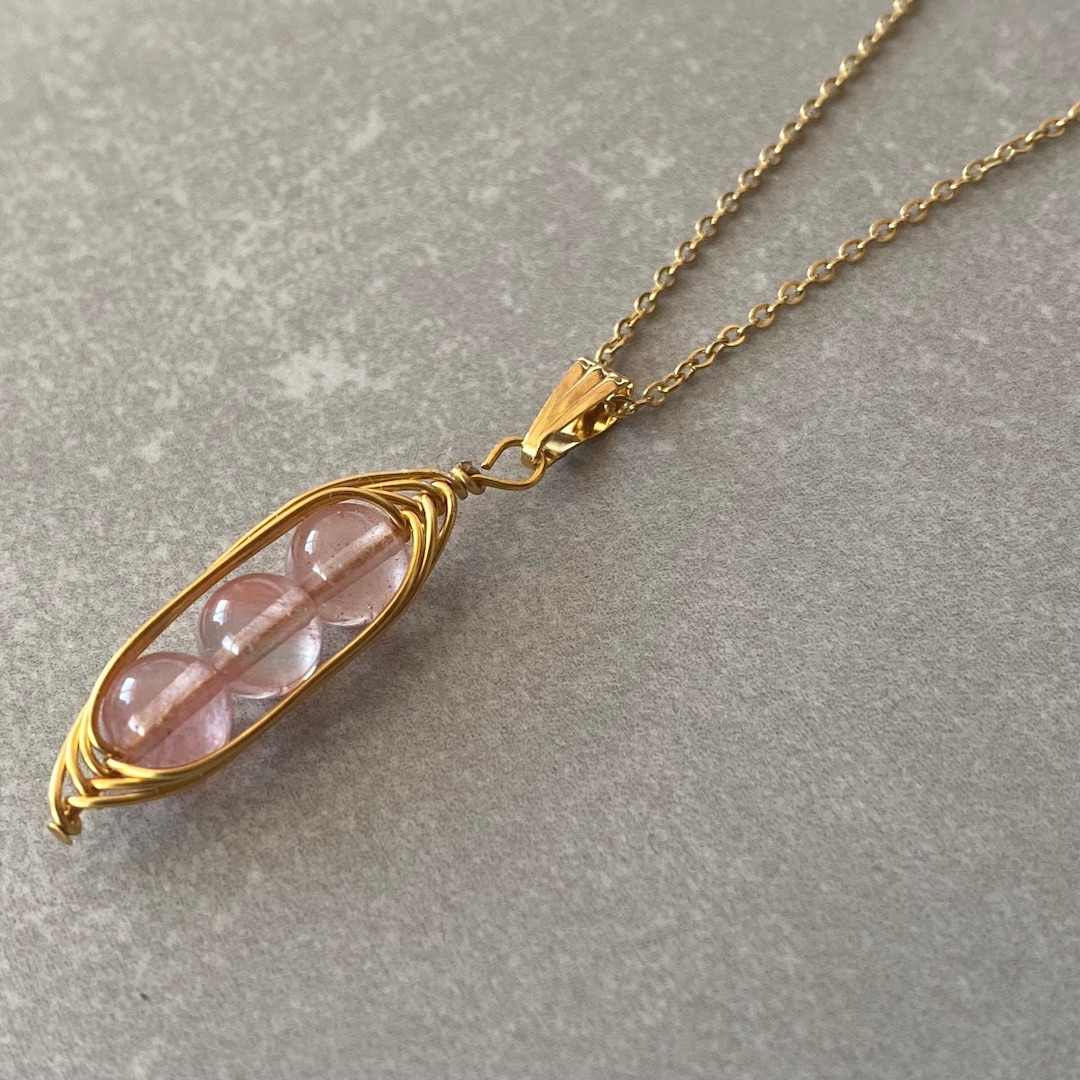 Rose Quartz Pea Pod Necklace, 14k Gold Filled Wire Wrapped Crystal - Etsy