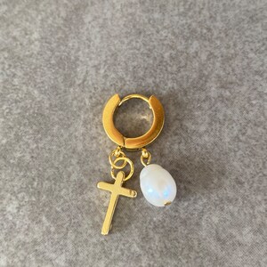 Cross Earrings Pearl Jesus Earrings Christian Hoop Earrings Jesus ...