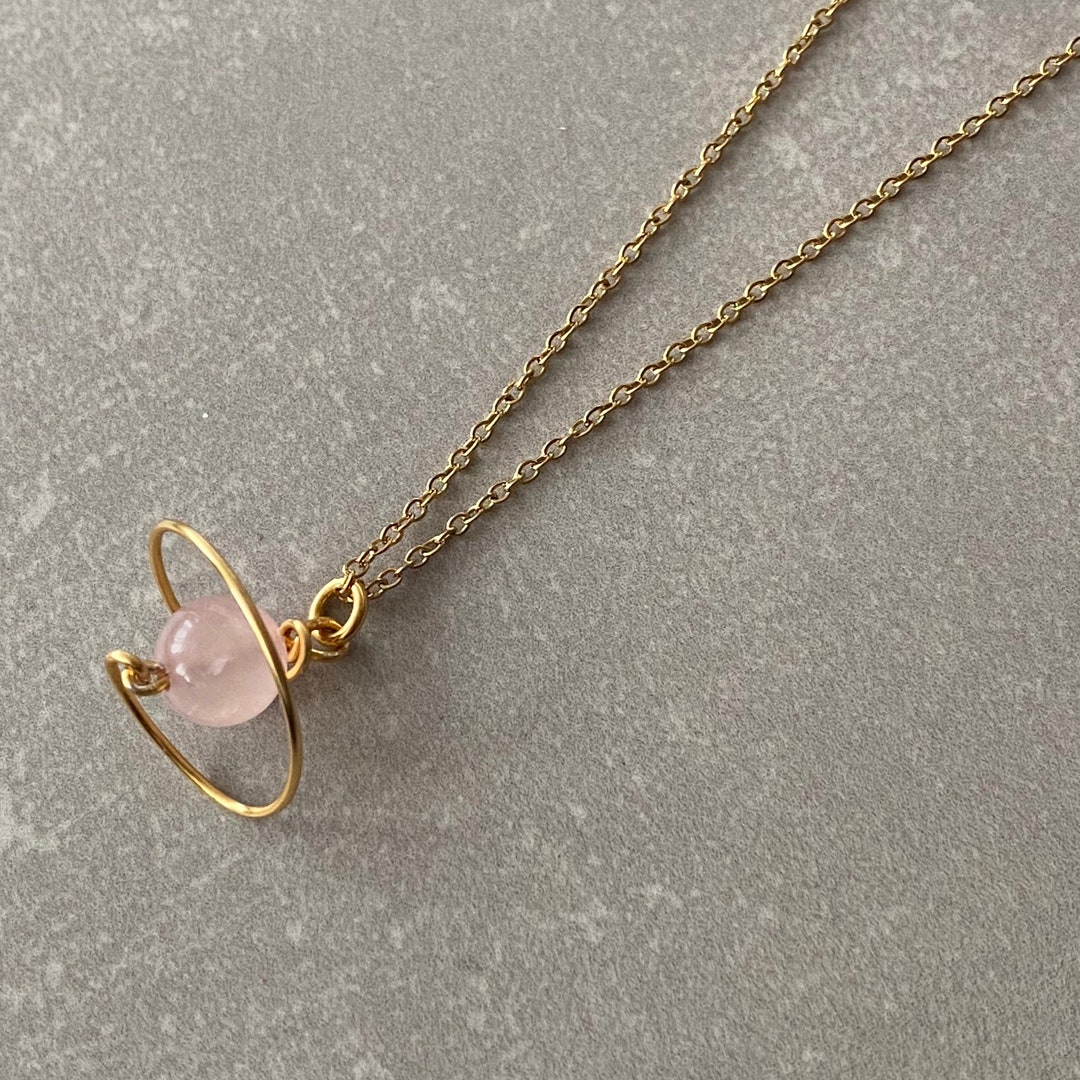 Healing Crystal Pendant Necklace Women Saturn Rose Quartz Necklace ...
