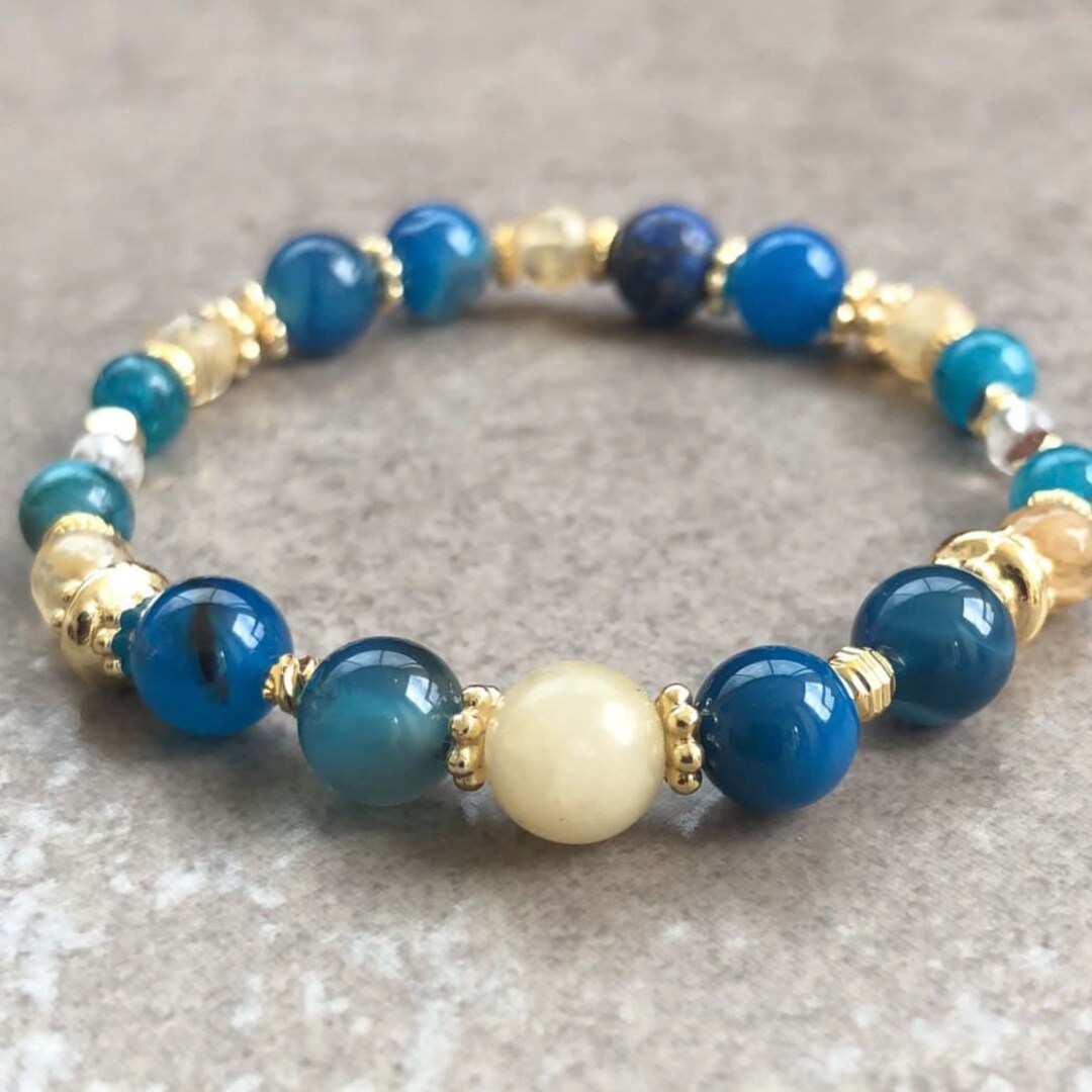 Blue Apatite Beaded Bracelet: Agate, Citrine & Quartz Gemstone - Etsy
