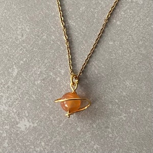 Saturn Necklace Women Carnelian Planet Necklace Orange Agate Saturn ...