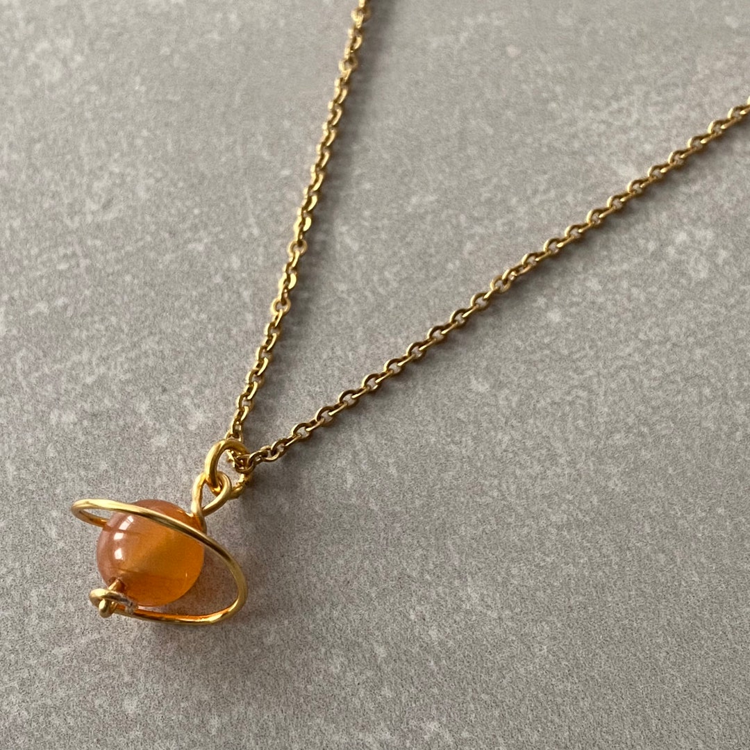 Saturn Necklace Women Carnelian Planet Necklace Orange Agate Saturn ...