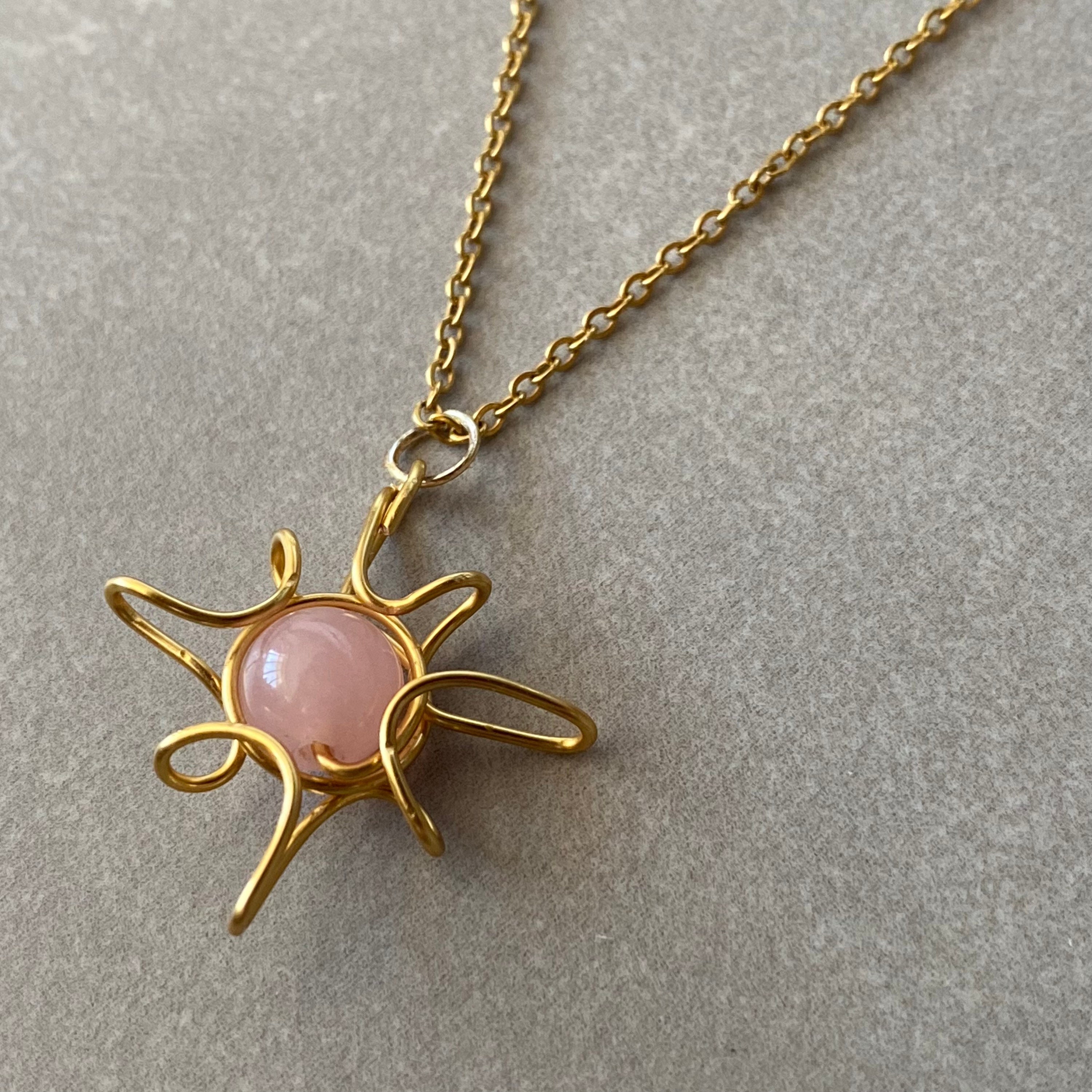 Rose Quartz Sun Necklace: Gold Wire Wrapped Crystal Pendant - Etsy