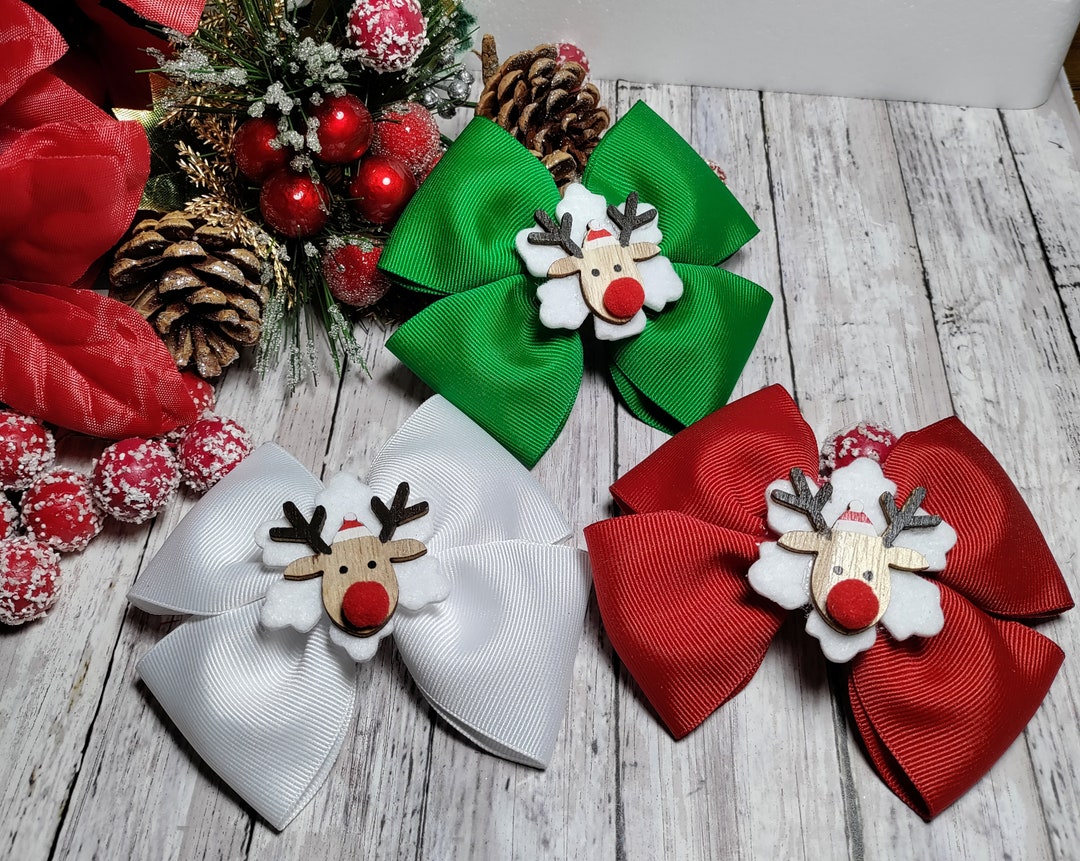Reindeer Hair Bow: Holiday Grosgrain Ribbon Barrette - Etsy