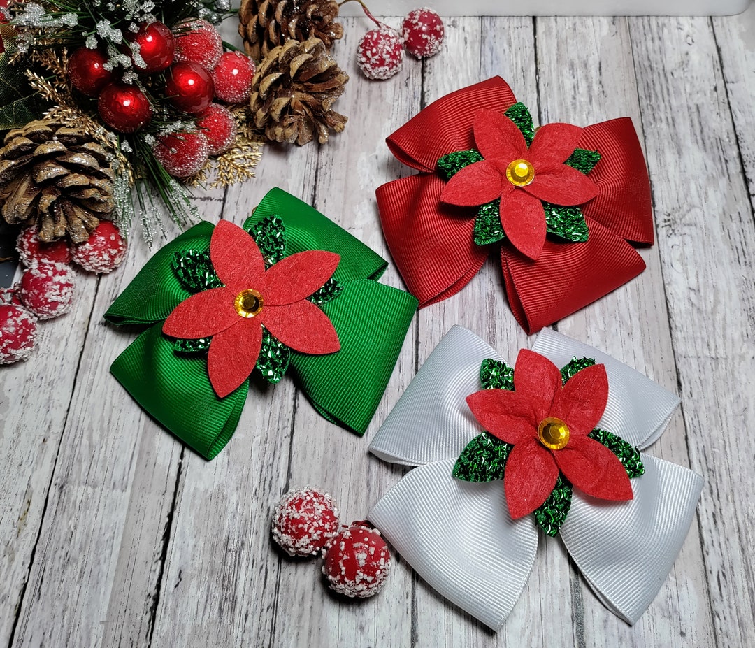 Poinsettia Flower Hair Bow, Christmas Hair Bows for Girls, Holiday Hair ...