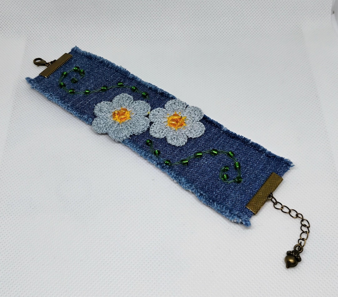 Distressed Denim Cuff Bracelet: Boho Upcycled Jewelry - Etsy