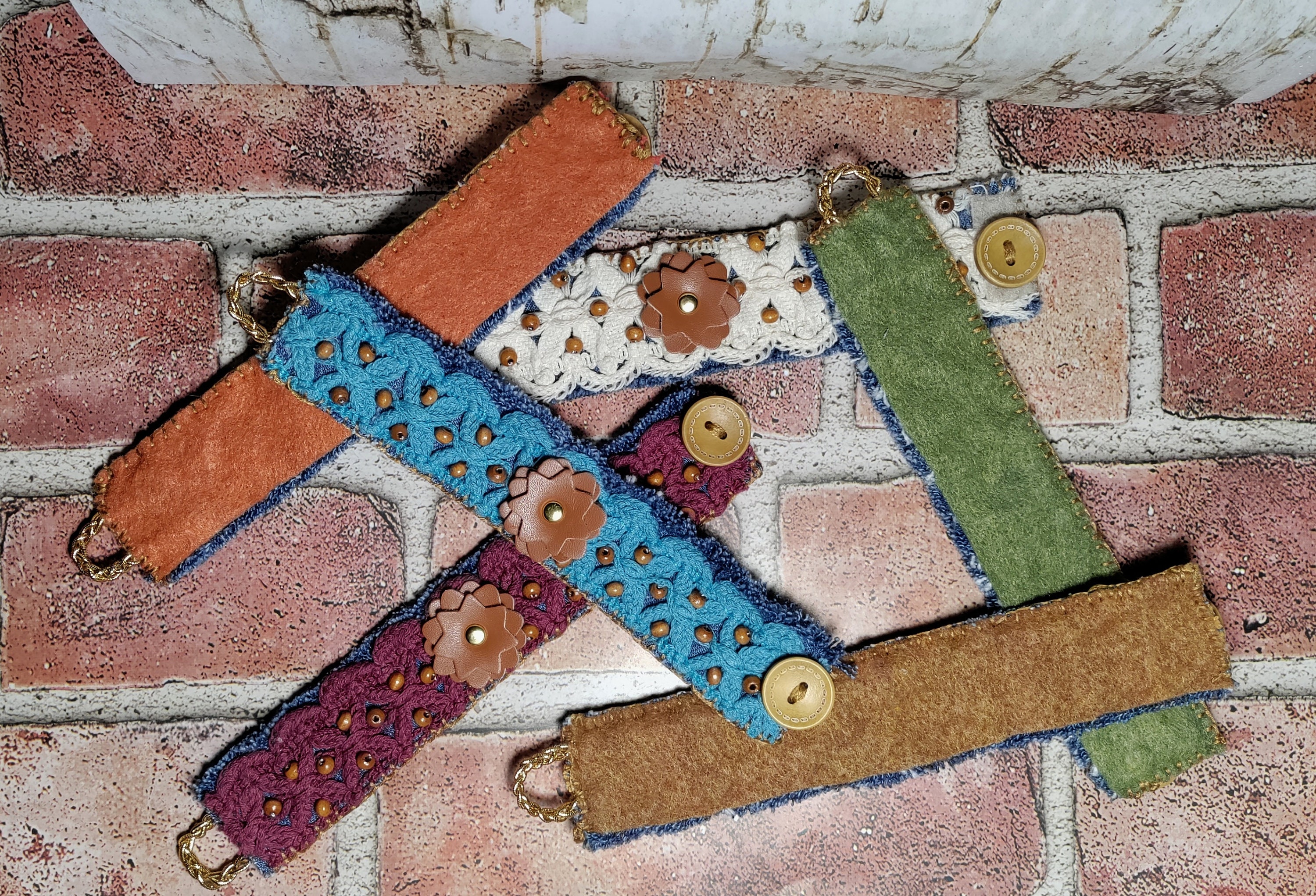 Upcycled Boho Bracelets, Unisex Denim Cuff Bracelets - Etsy