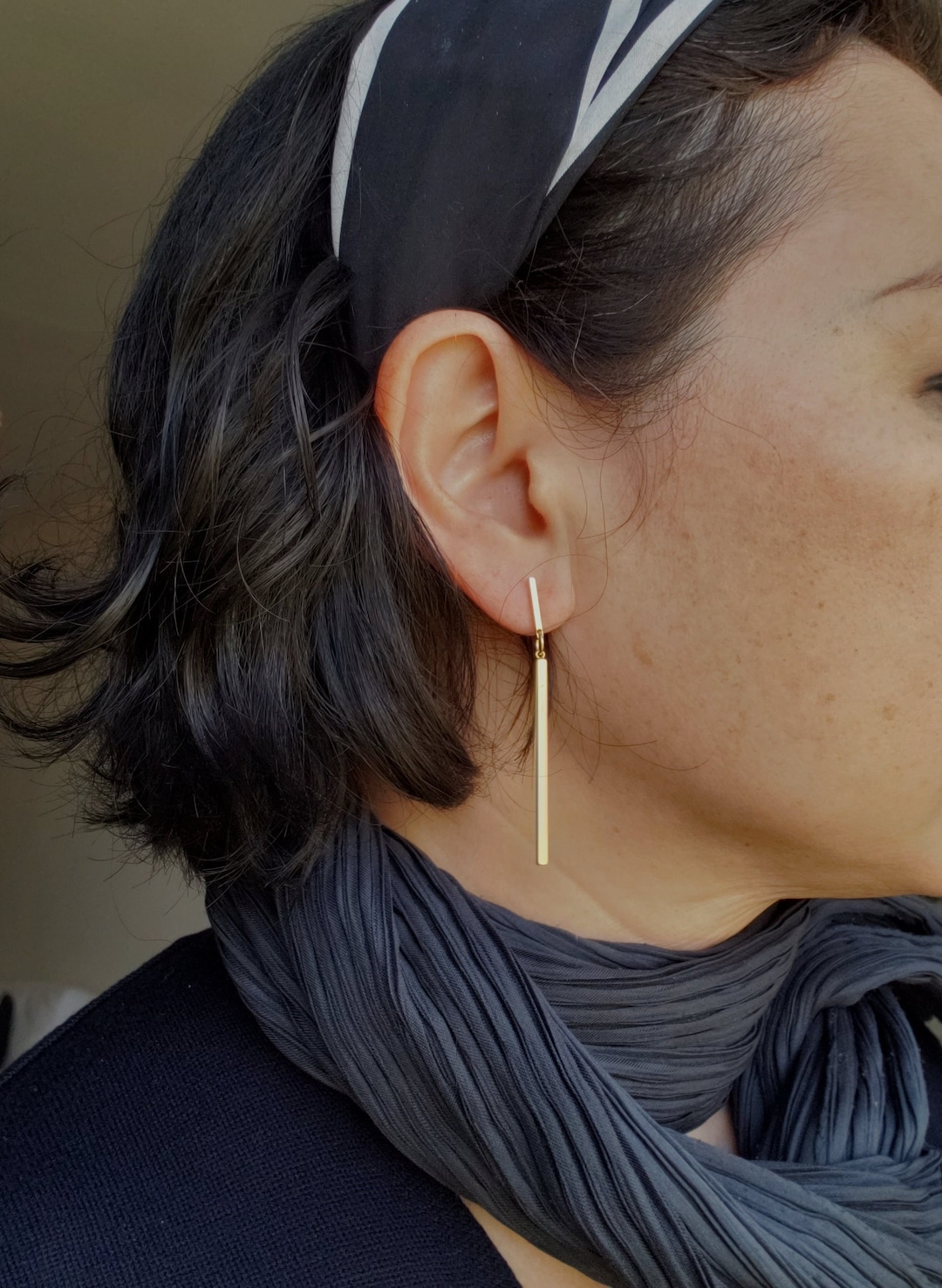 Long Stick Bar Dangling Gold-plated Earrings, Thin Bar Ear Posts With ...