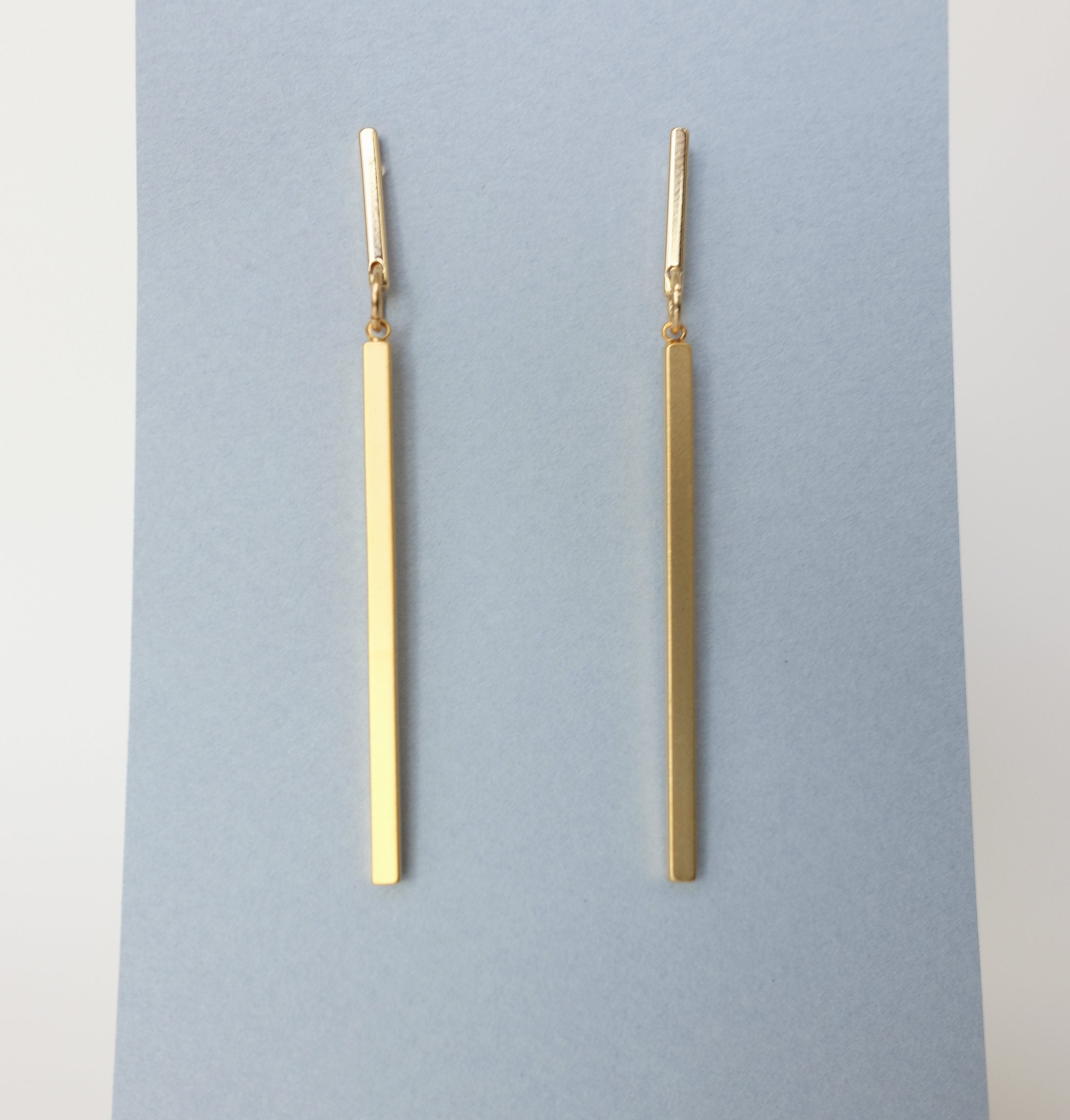 Long Stick Bar Dangling Gold-plated Earrings, Thin Bar Ear Posts With ...