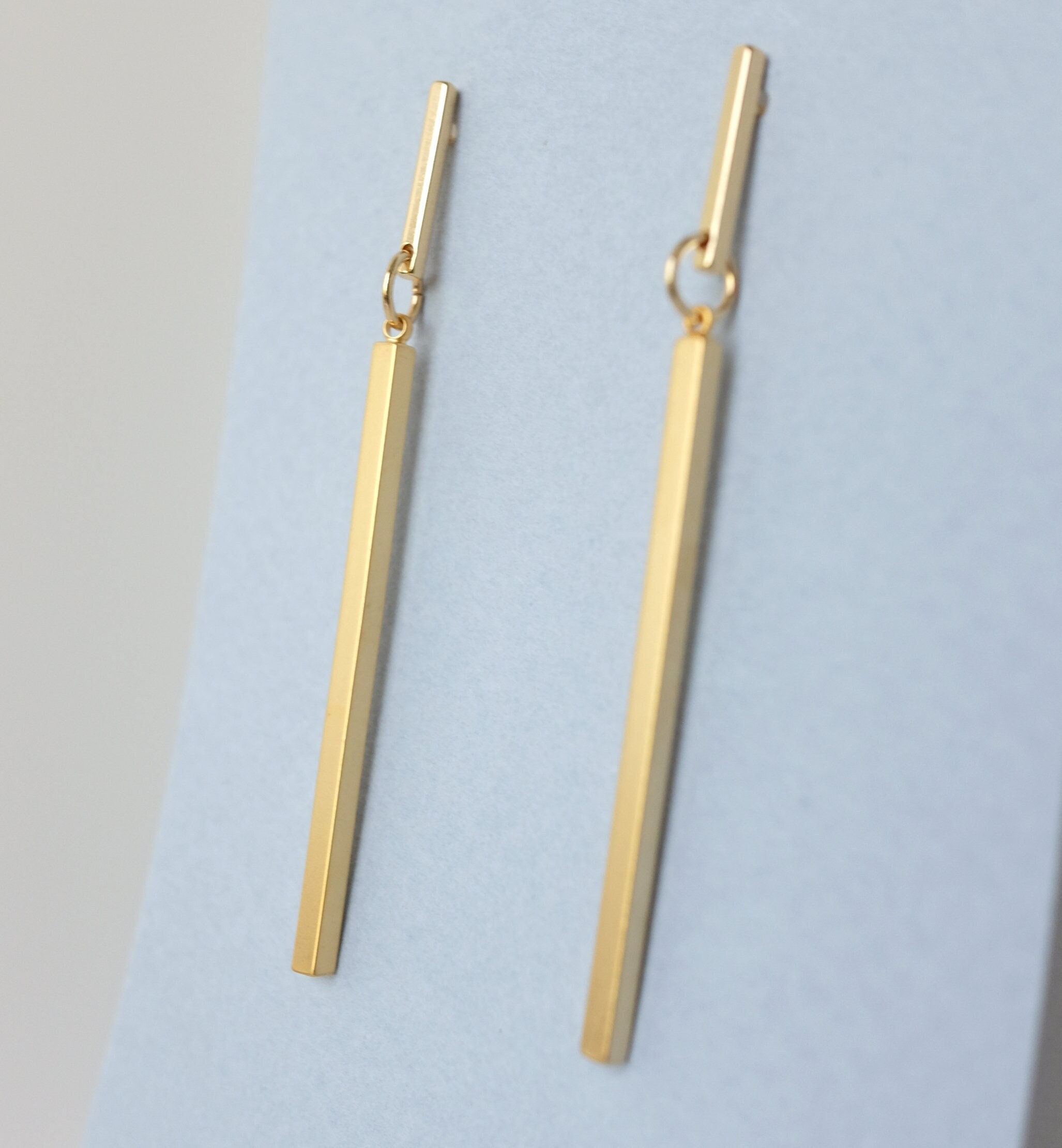 Long Stick Bar Dangling Gold-plated Earrings, Thin Bar Ear Posts With ...