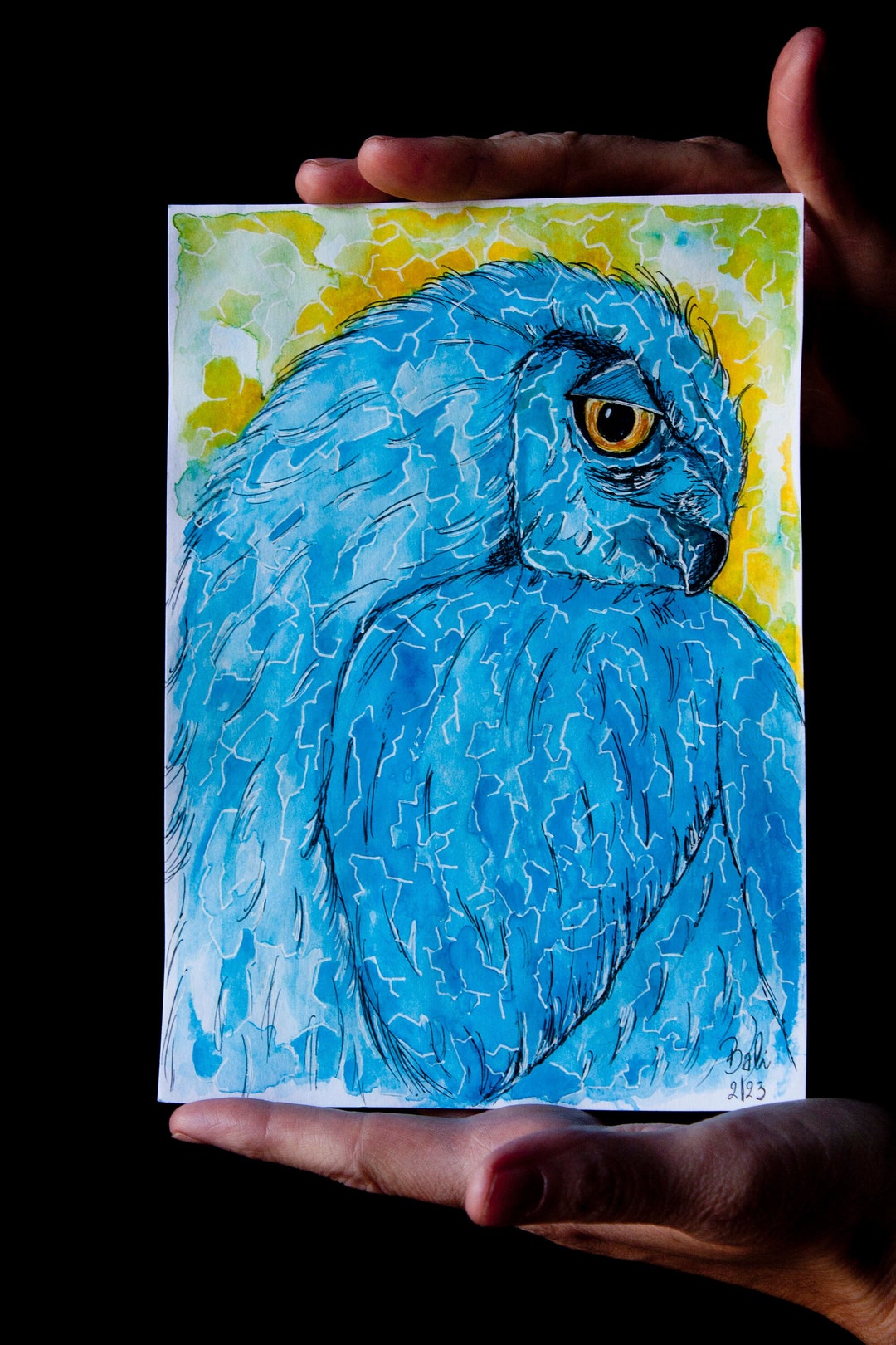 Owl Expressionist Original Watercolour Painting, Bird Contemporary ...