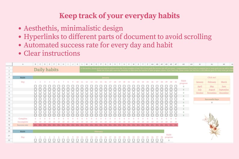 Digital Google Sheets Habit Tracker & Planner Calendar - Automated ...