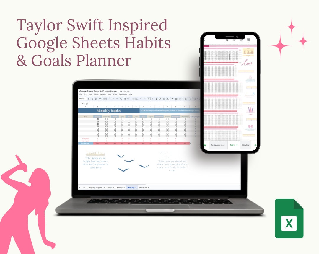 Taylor Swift Digital Google Sheets Habit & Goals Planner Tracker ...