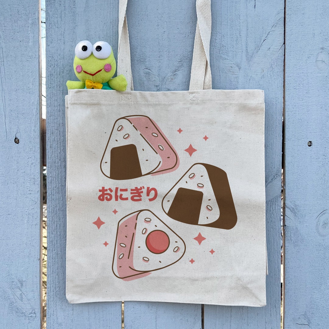Cute Onigiri Tote Bag, 14'' Wide Gusseted Shopping Bag, Kawaii Japanese ...