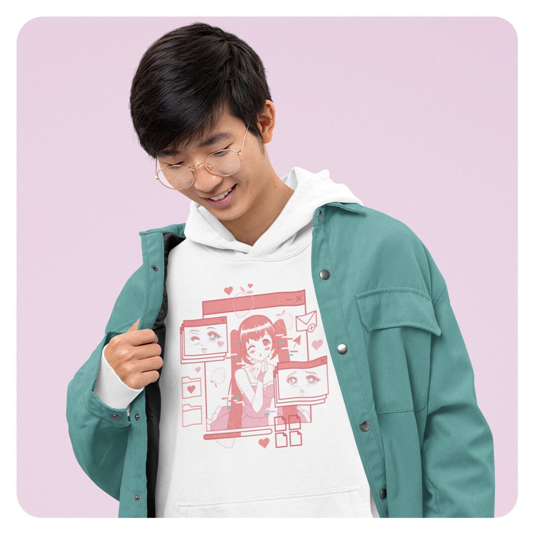 Cute Computer Anime Girl Hoodie, Kawaii Japanese Graphic, Unisex Gamer ...