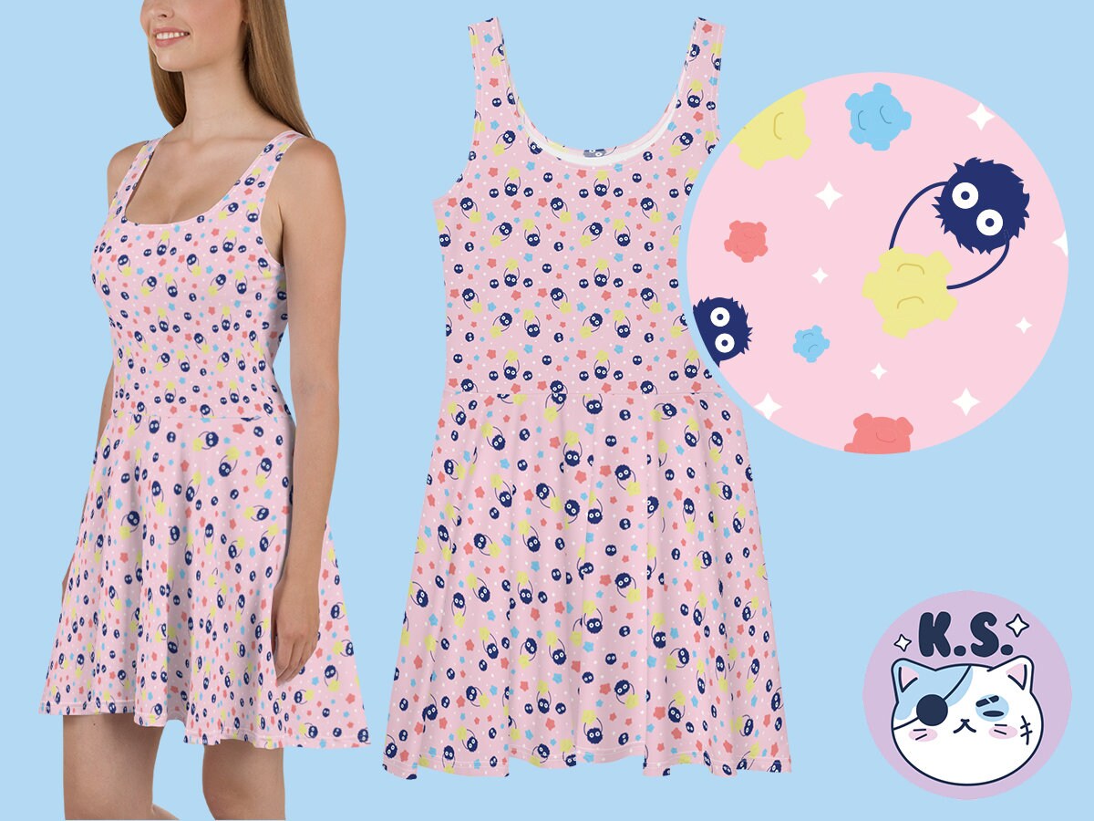 Soot Sprites Pattern Skater Dress Kawaii Dress Anime | Etsy