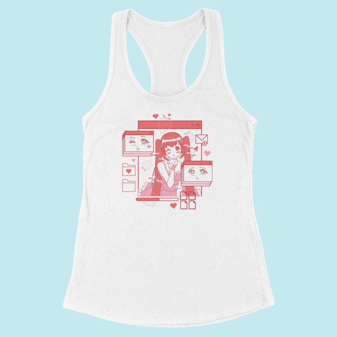Cute Computer Anime Girl Racerback Tank, Kawaii Tank Top, Japanese ...