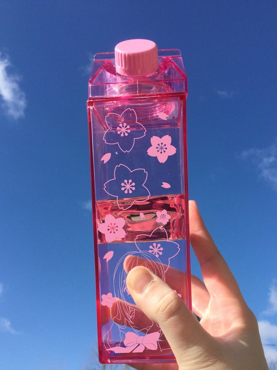 Cute Sakura Patterned Milk Carton Water Bottle Kawaii Water - Etsy