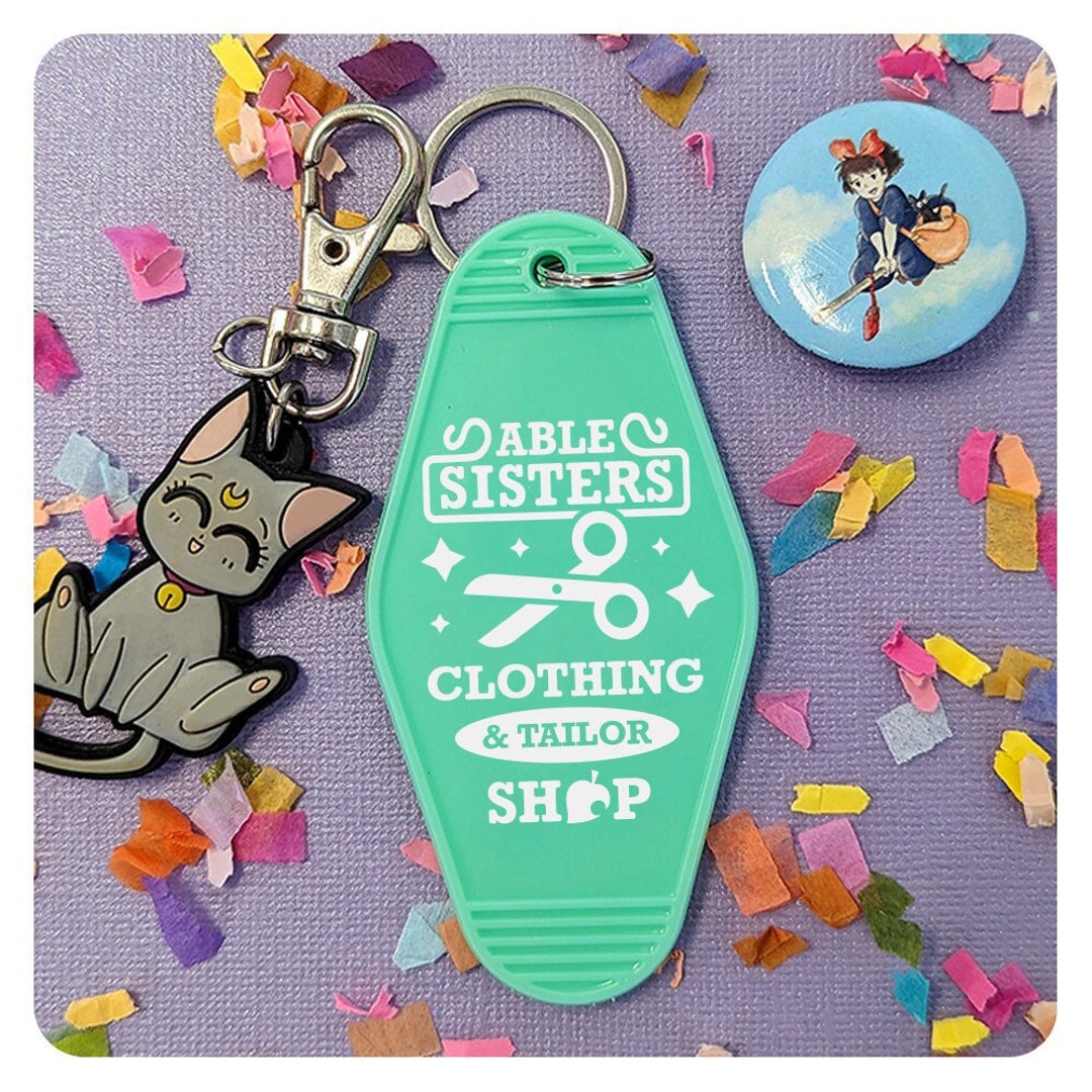 Sisters Clothing and Tailor Shop Motel Keychain, Cute Retro Style Nerd ...