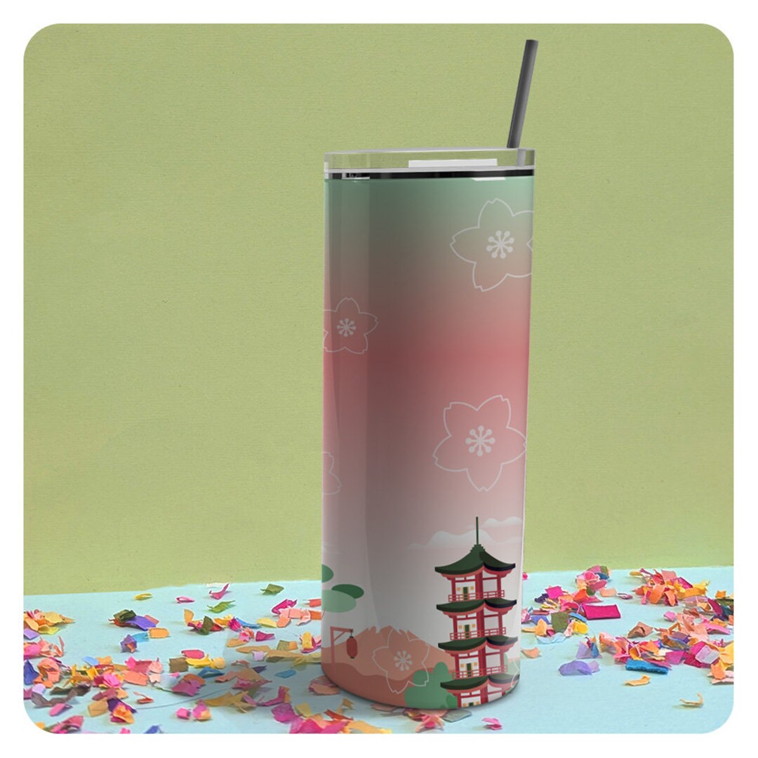 Cute Japanese Scenery Skinny Tumbler 20oz Travel Coffee With Lid and ...