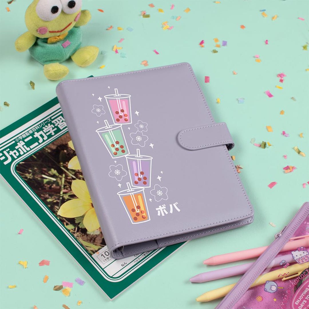 Boba Teas A5 Journal Binder, Kawaii Stationery Set, Cute Bubble Tea ...