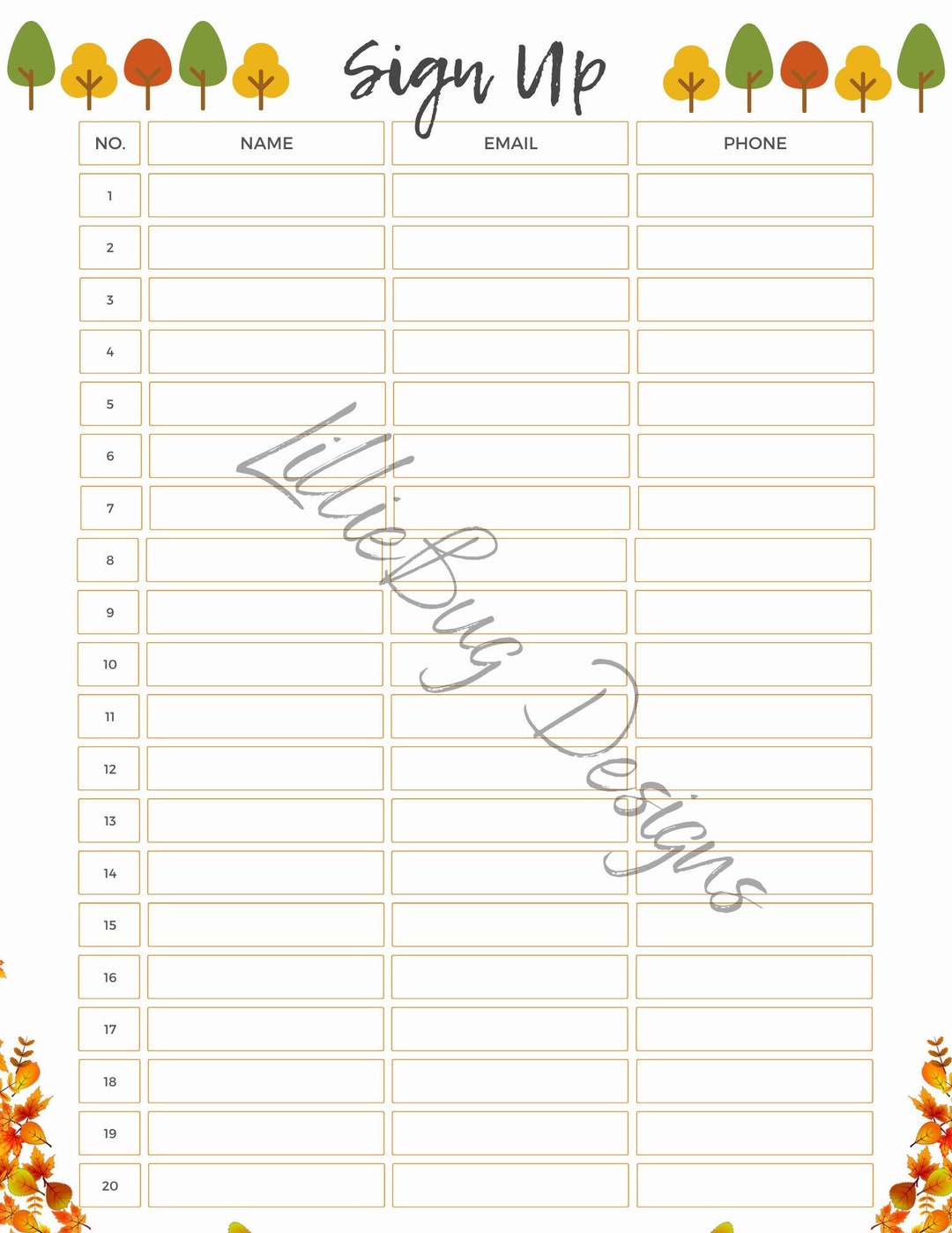 Fall Sign-up Sheet 1 - Etsy