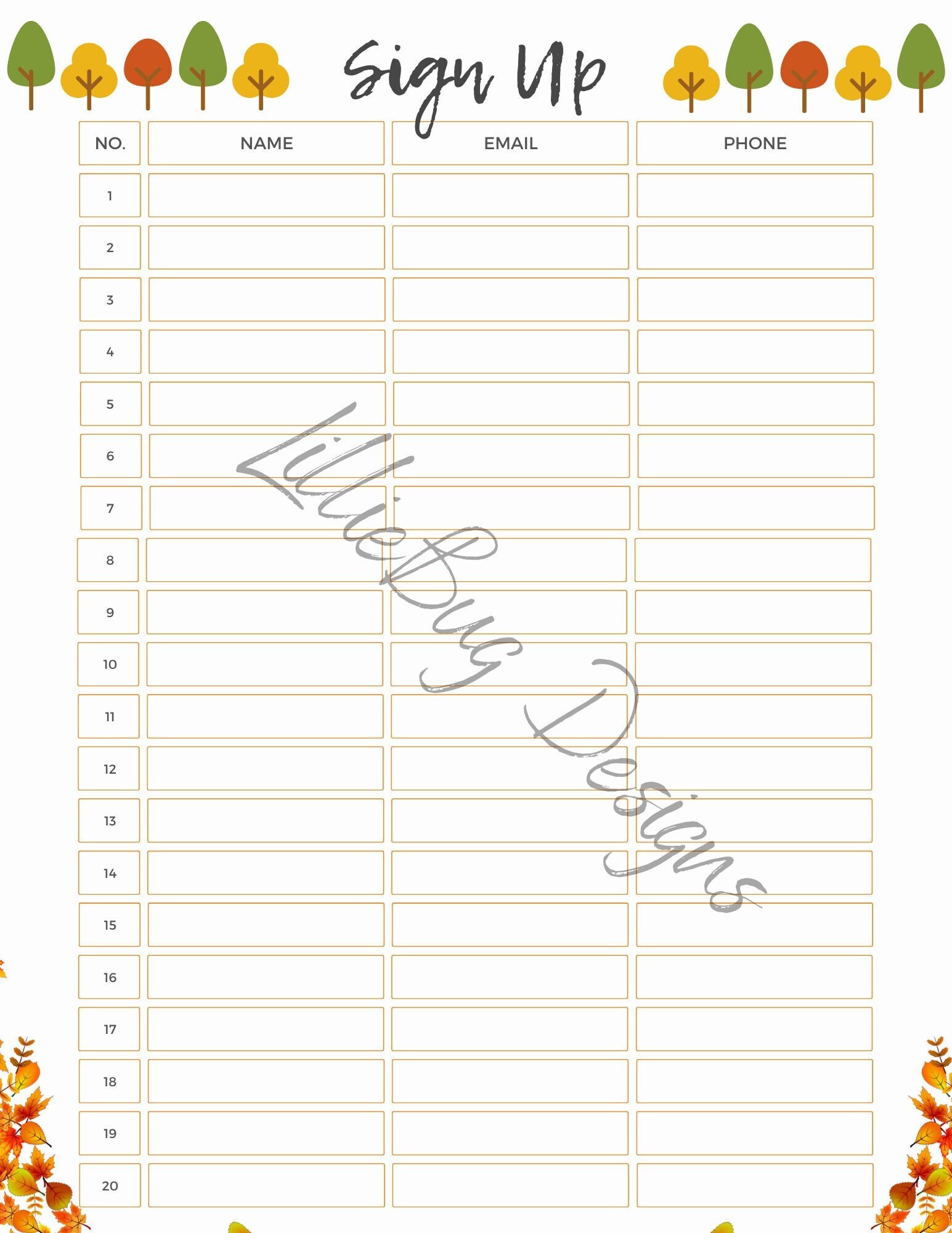 Fall Sign-up Sheet 1 - Etsy