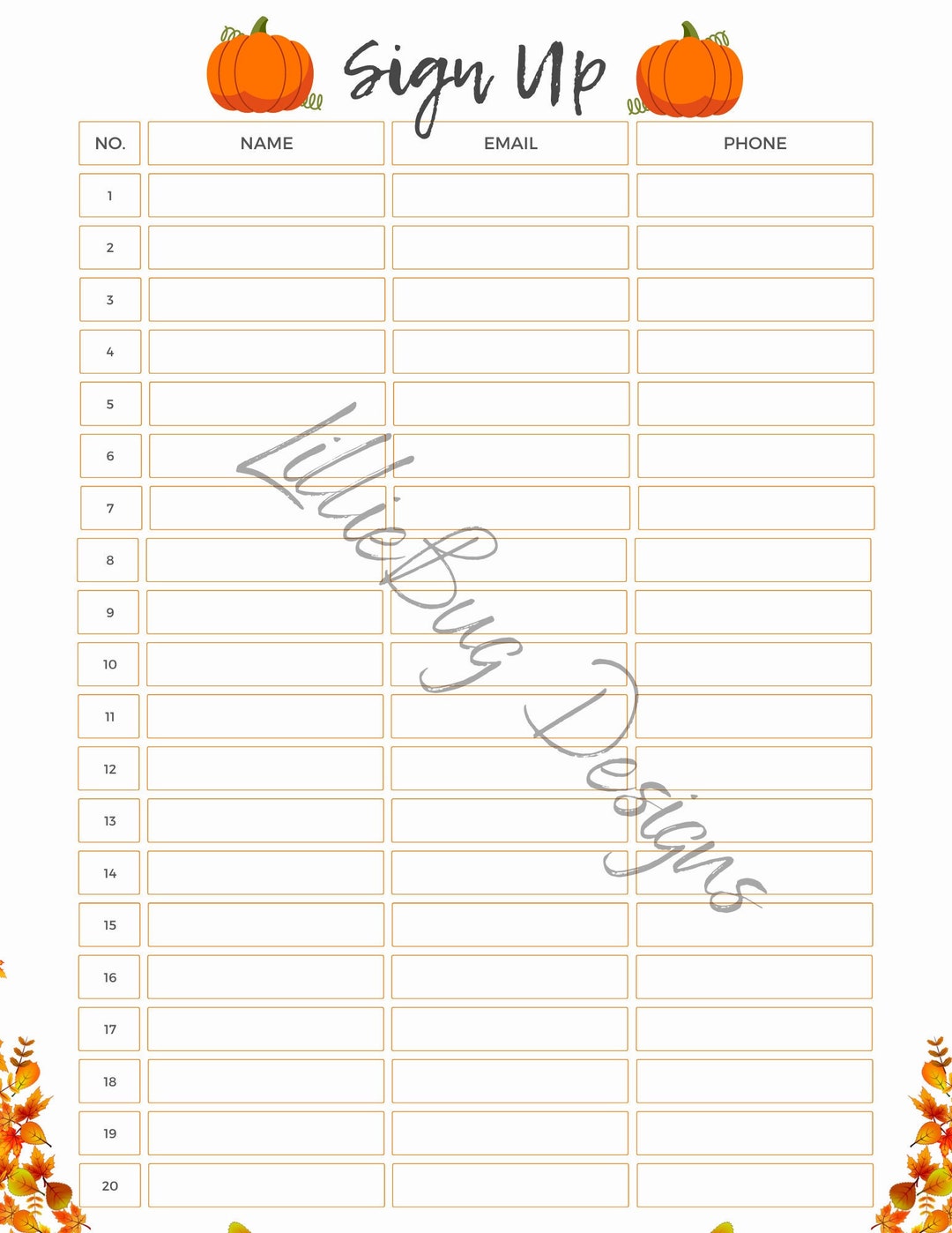 Fall Sign-up Sheet 2 - Etsy