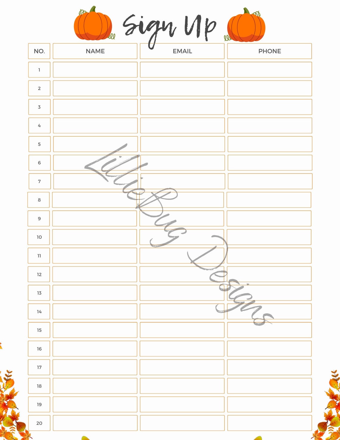 Fall Sign-up Sheet 2 - Etsy