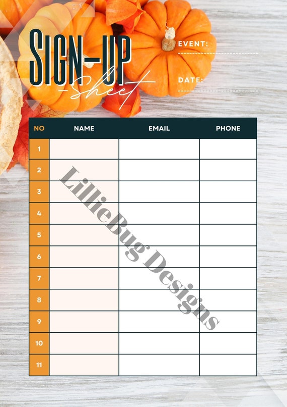 Thanksgiving Sign-up Sheet-2 printable - Etsy Australia