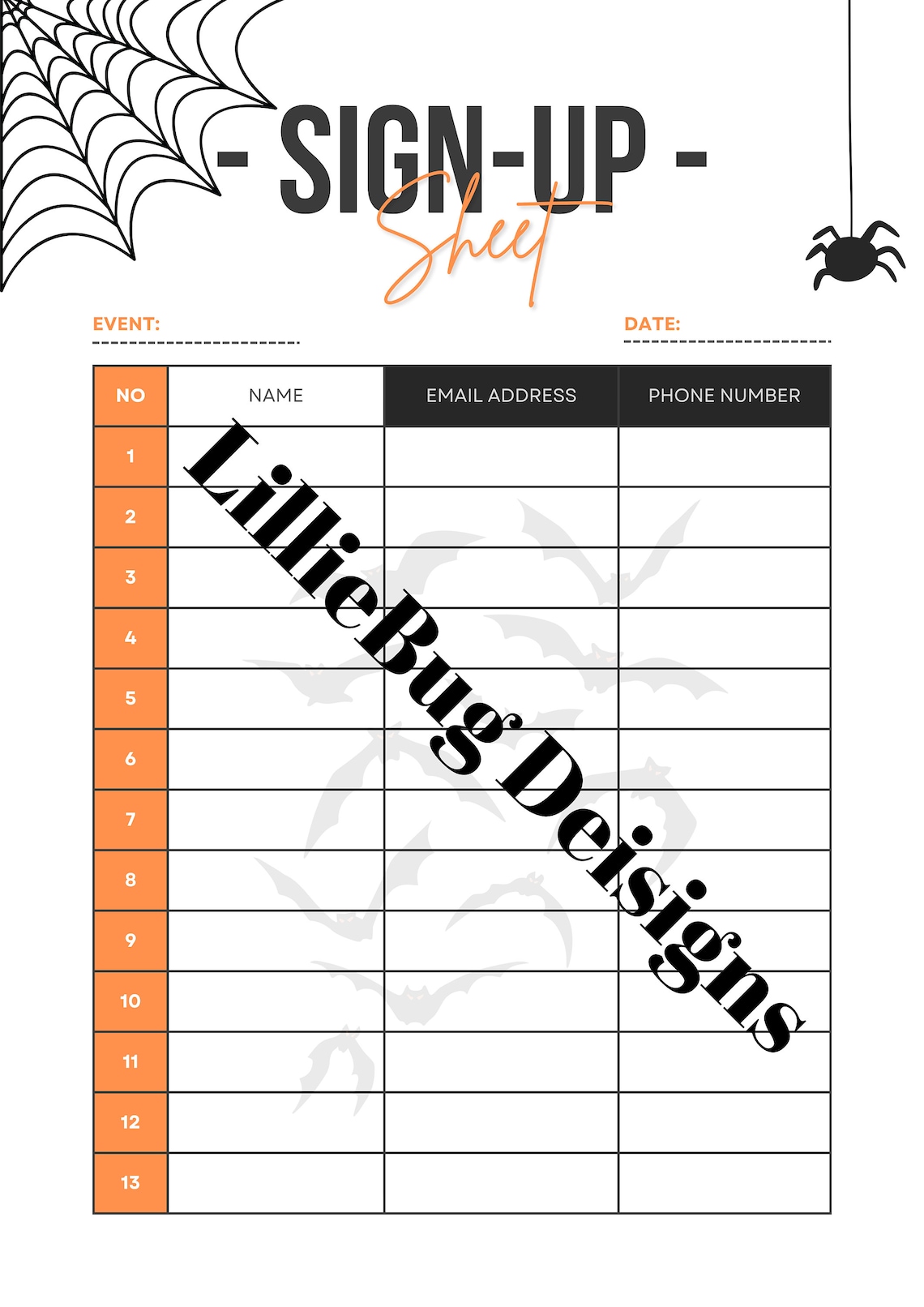 Halloween Sign-up Sheet (printable) - Etsy