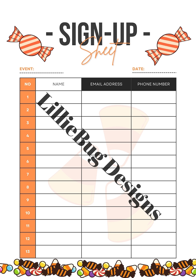 Halloween Sign-up Sheet (candy) Printable - Etsy