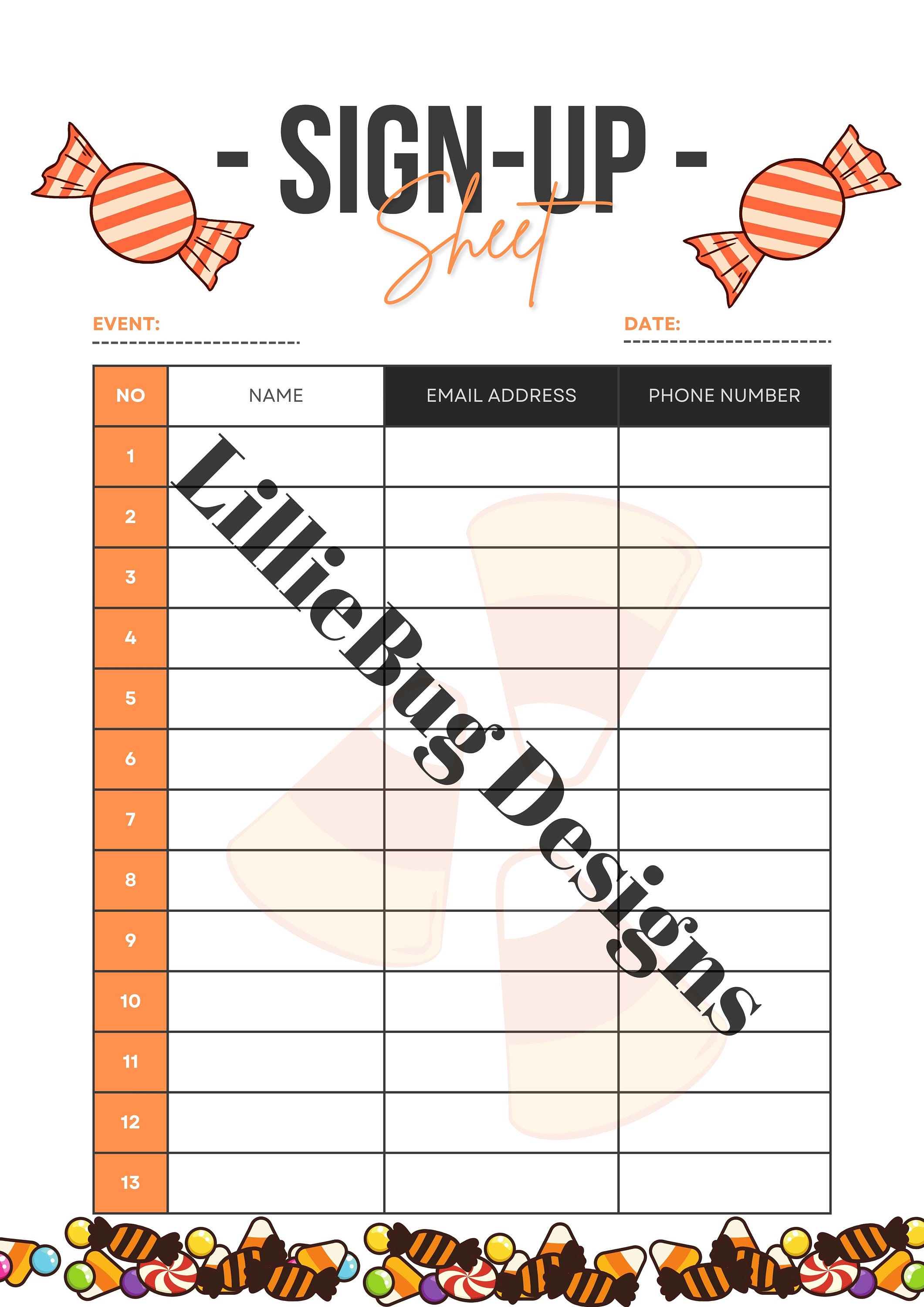 Halloween Sign-up Sheet (candy) Printable - Etsy