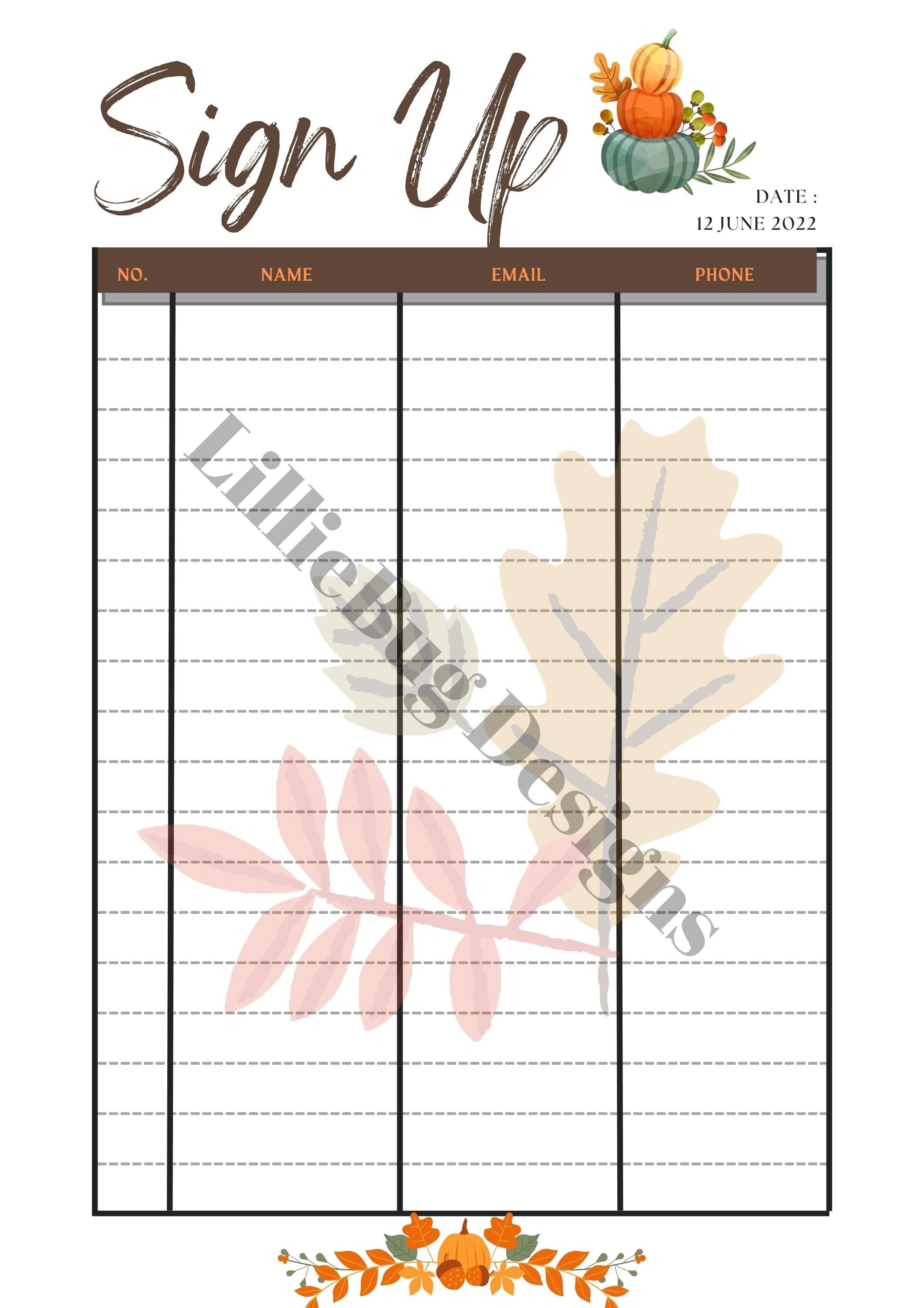 Thanksgiving Sign up Sheet Printable Etsy