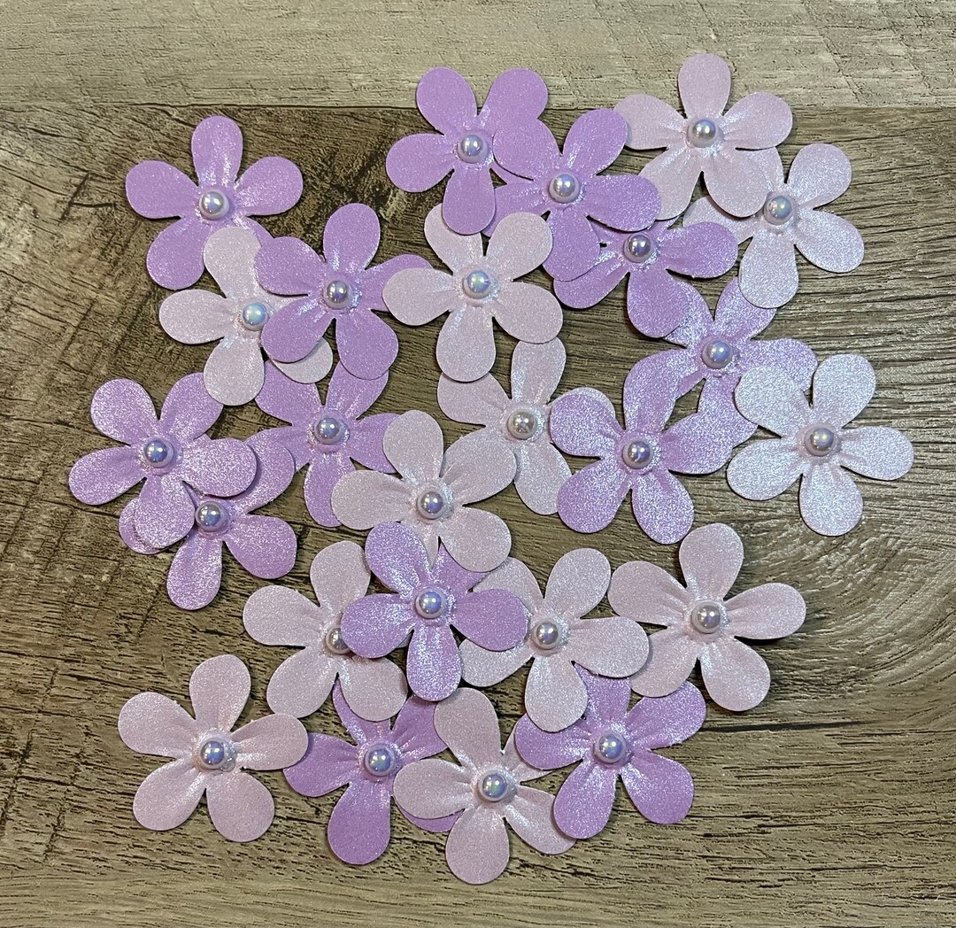 40 Piece Purple Shimmer Paper Flowers With Pearl, Mini Paper Flower ...