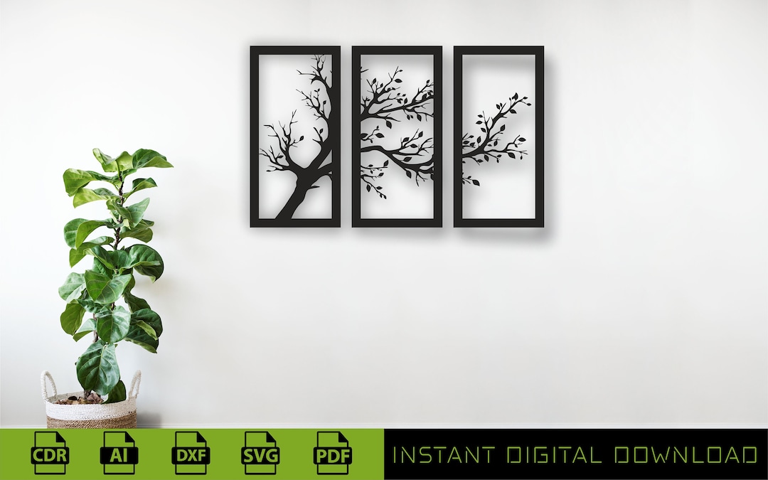 Tree Wall Art Laser Cut Files 3 Pieces Room Wall Decor Tree - Etsy