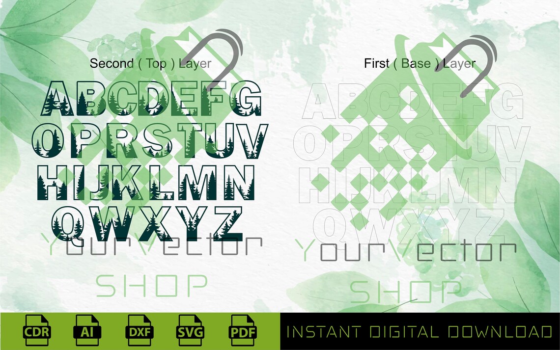 Wooden Alphabet Letters CNC Laser Vector Files Forest Theme, Engraving ...