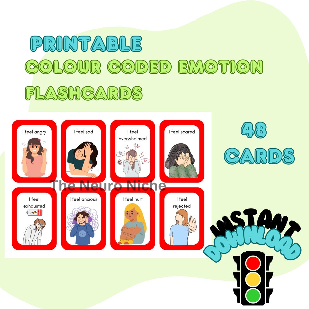 Emotion Flashcards: 48 Color-coded Cards for Alexithymia (digital ...