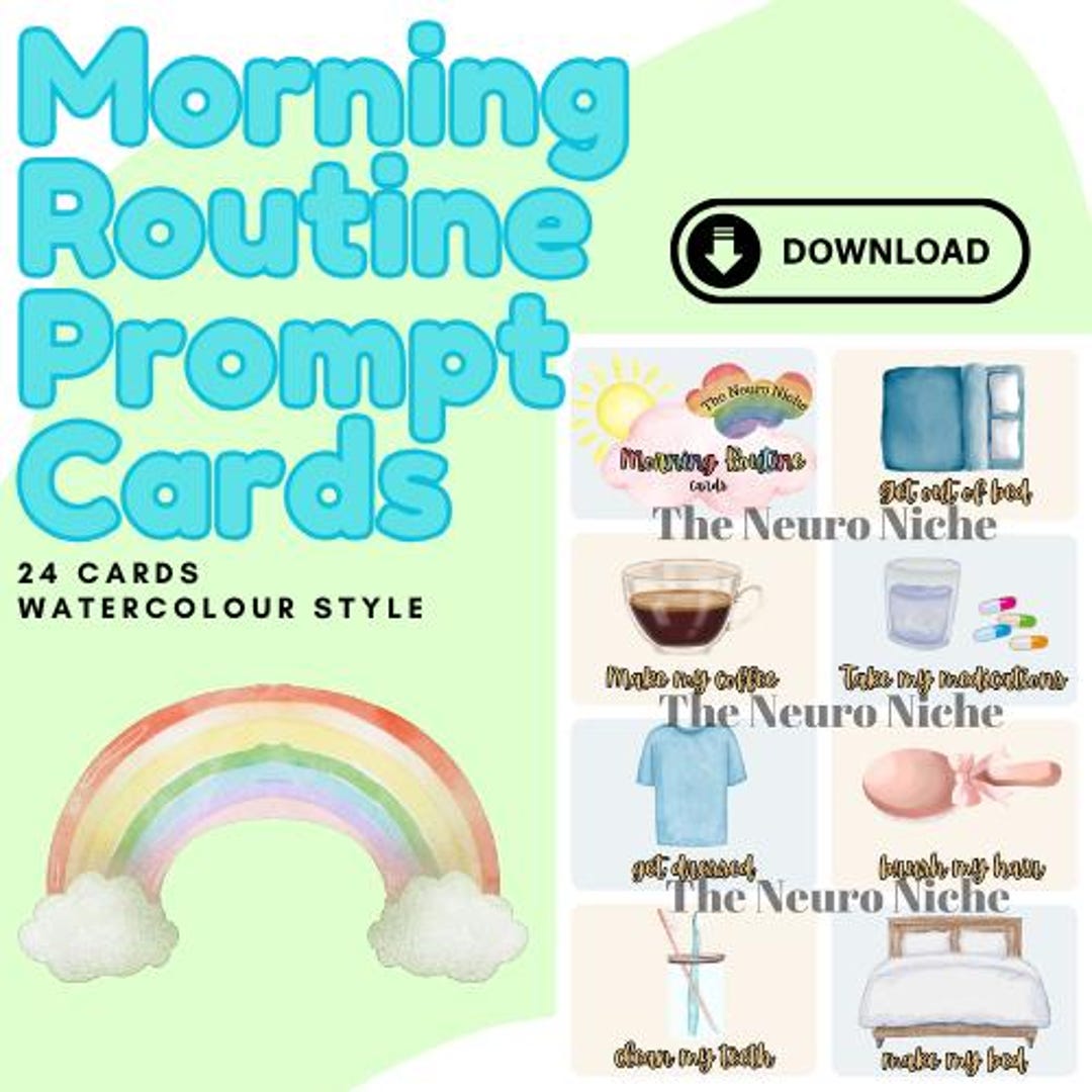 Morning Routine Prompt Cards - Autism, ADHD, Neurodivergent, Mental ...