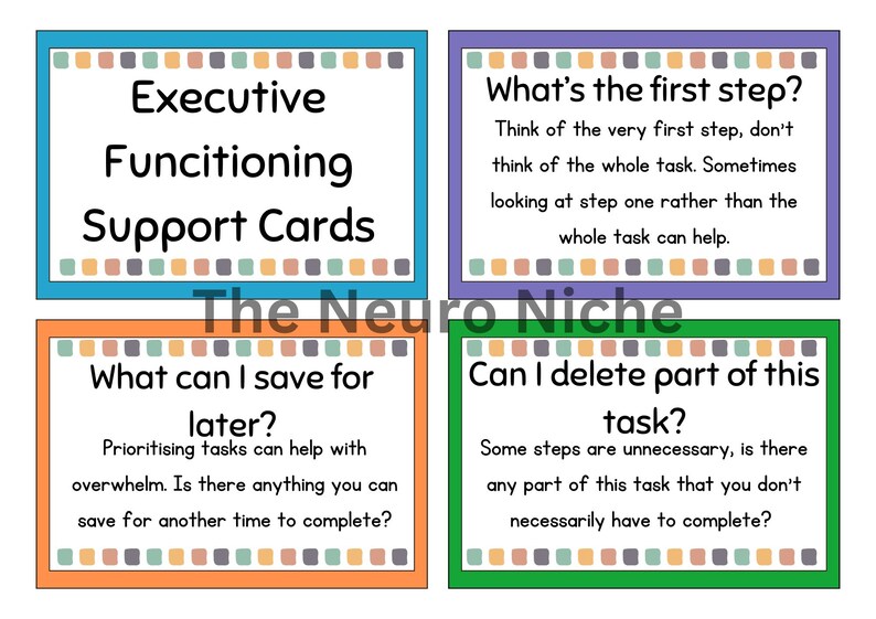 Executive Function Strategy Support Cards - ADHD, Autism, Neurodivergent - Etsy Australia