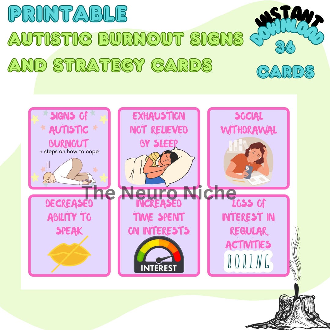 Pink and Purple Autistic Burnout Signs and Recovery Strategy Cards ...