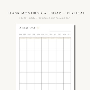 Blank Monthly Calendar, Minimalist Calendar, Fill in Calendar, Digital ...